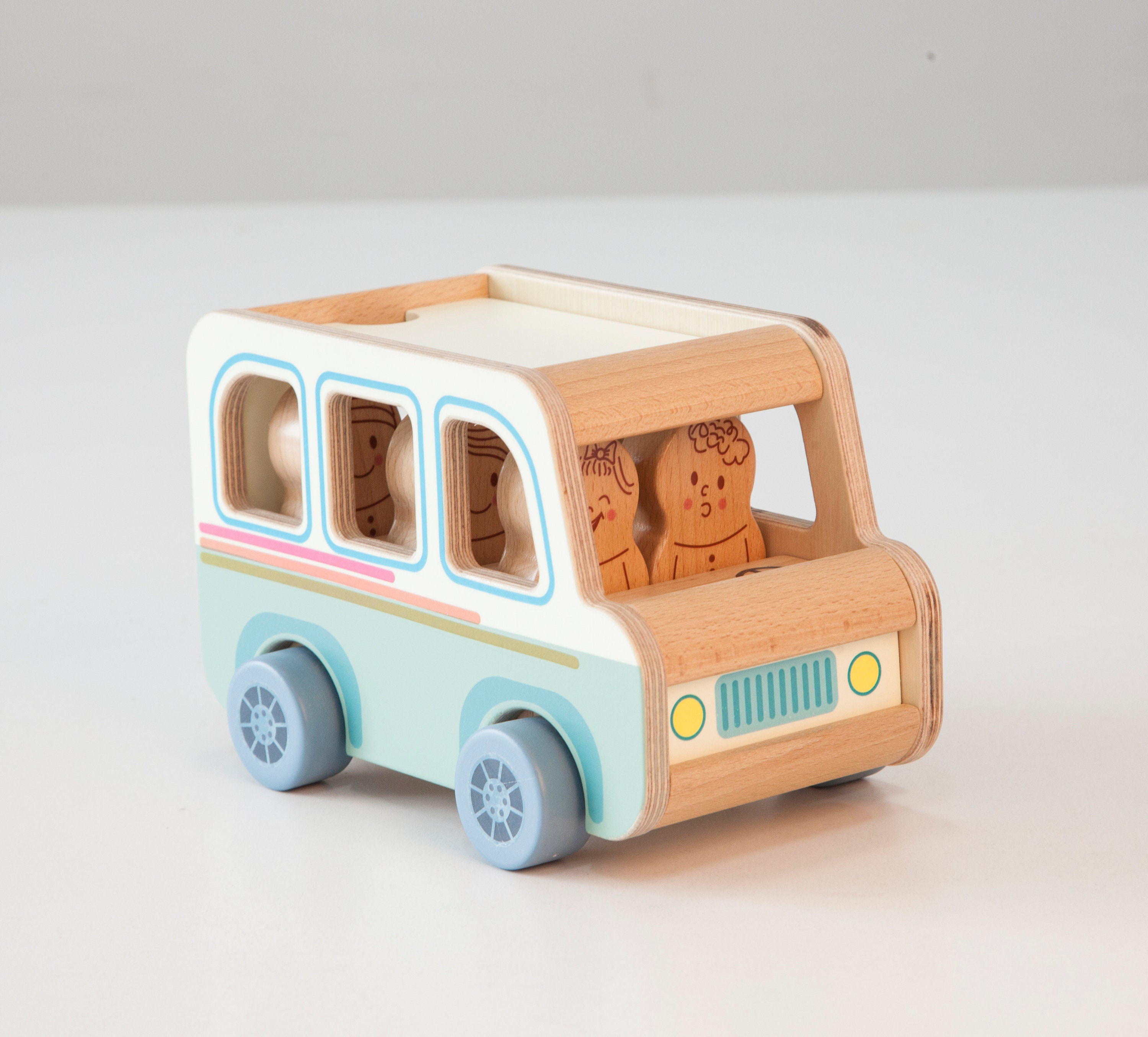 Wooden School Bus Toy With Passengers, Kids Bus Toy, Wooden Bus Toy ...
