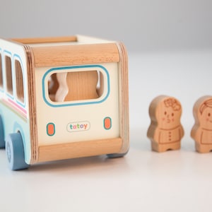 Wooden School Bus Toy With Passengers, Kids Toddler Bus Toy, Wooden ...