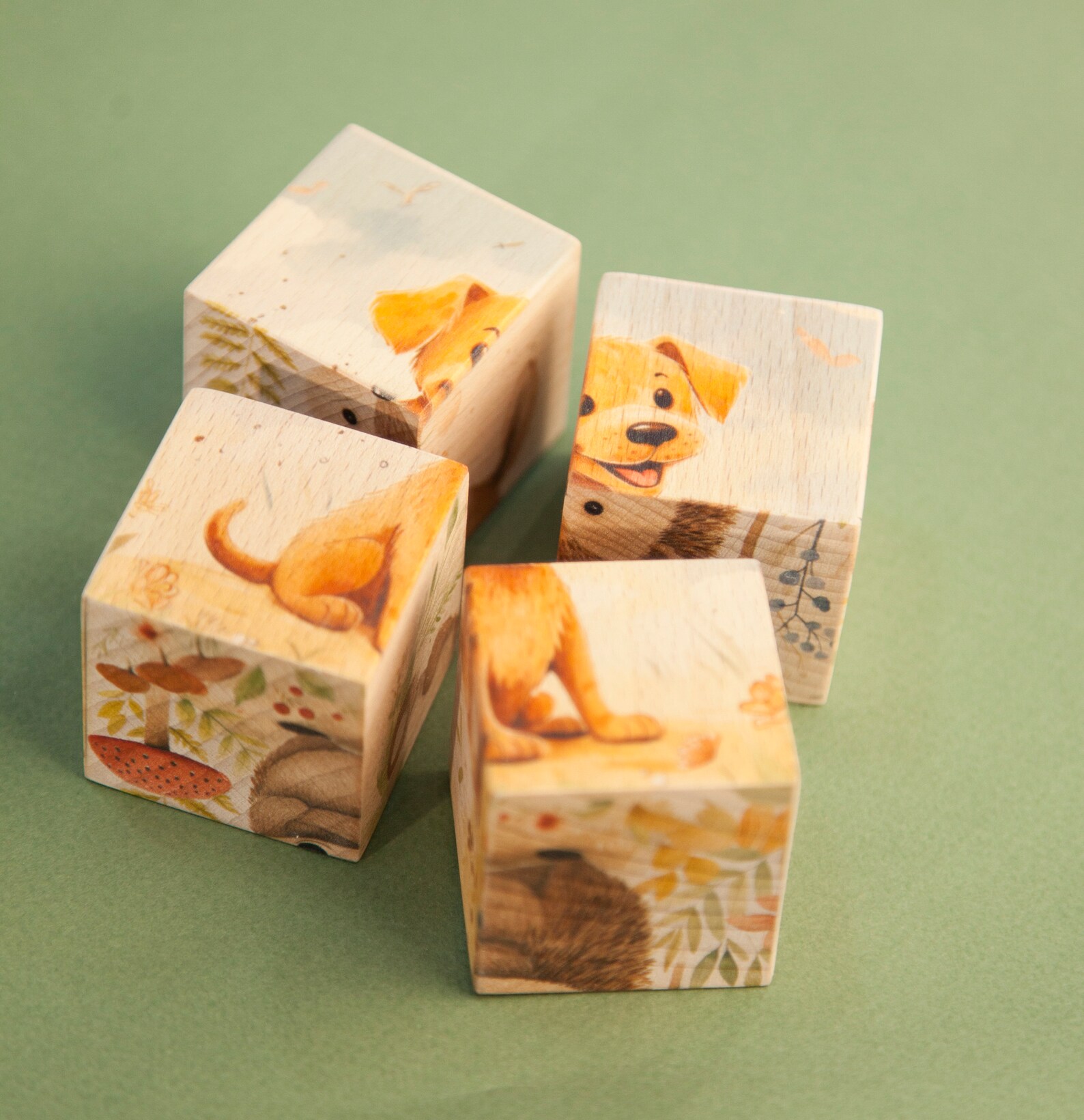 Wooden Baby Cube With Animals, Kitten Baby Birth Cubes, Bunny Natural ...