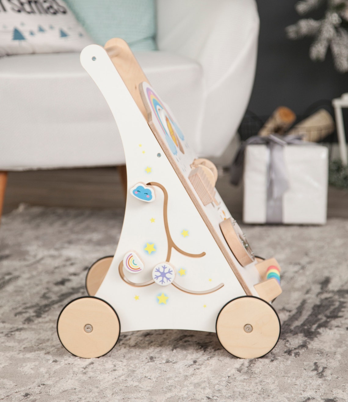 Baby Push Walker, Travel Busy Board, Wooden Push Toy, Pull Toy for Kids, Natural Wood Toy, Baby ...