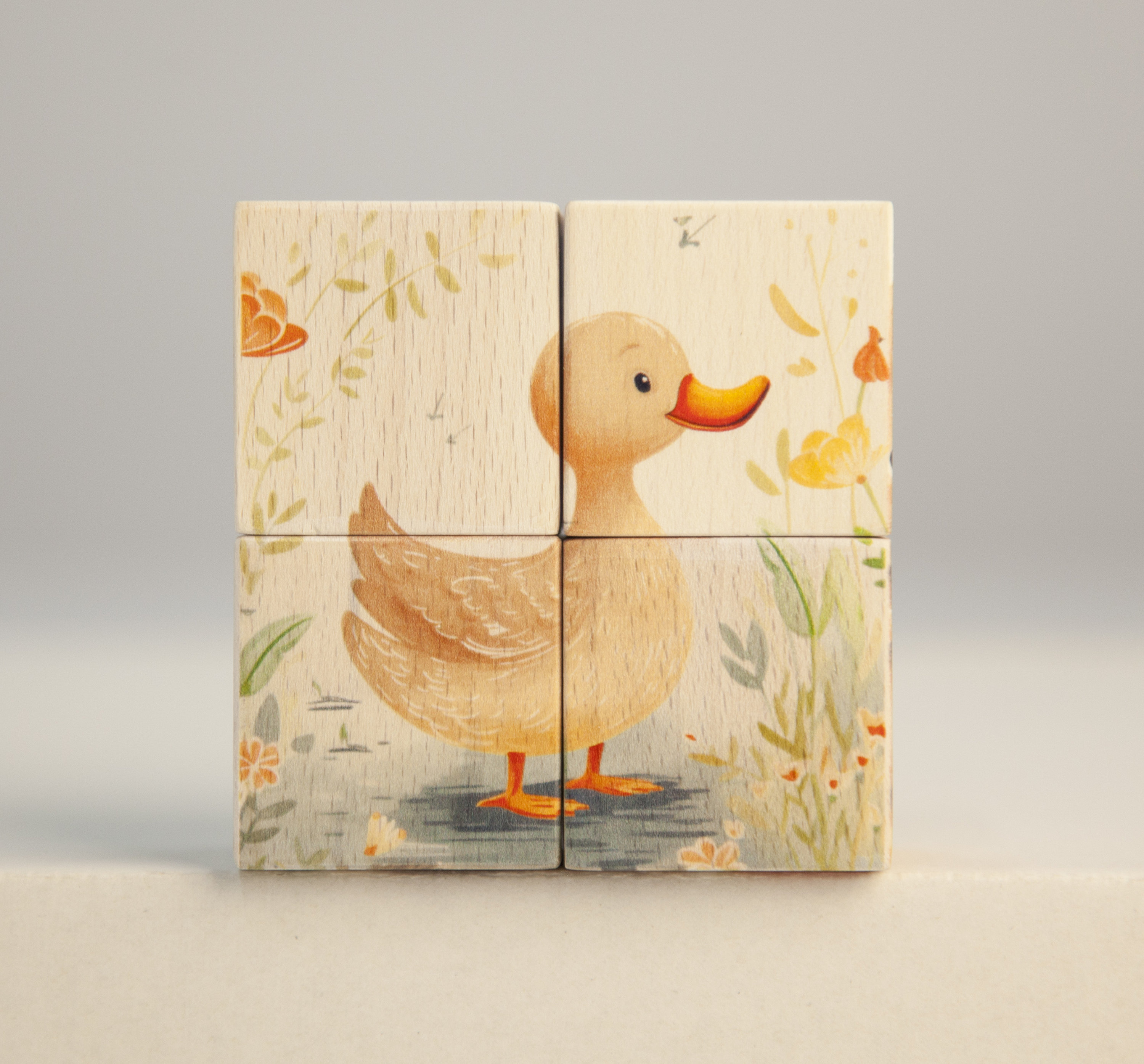 Wooden Baby Cube With Animals, Kitten Baby Birth Cubes, Bunny Natural ...