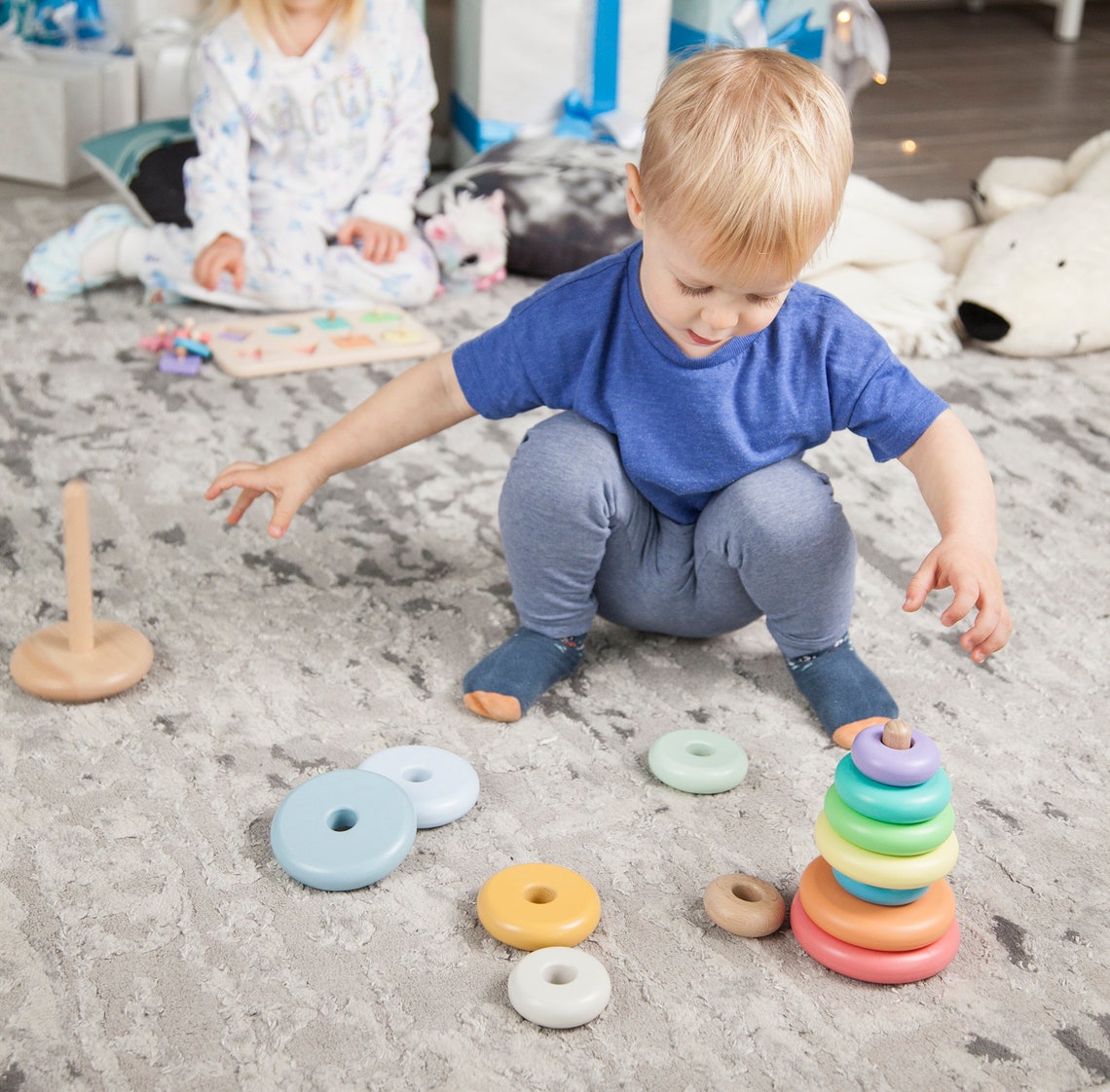 Pyramid Stacking Toy Natural Wood Toy Color Sorting Toy - Etsy