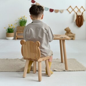 Curved Wooden Kids Table Set With Teddy Bear Shaped Chairs, Preschool ...