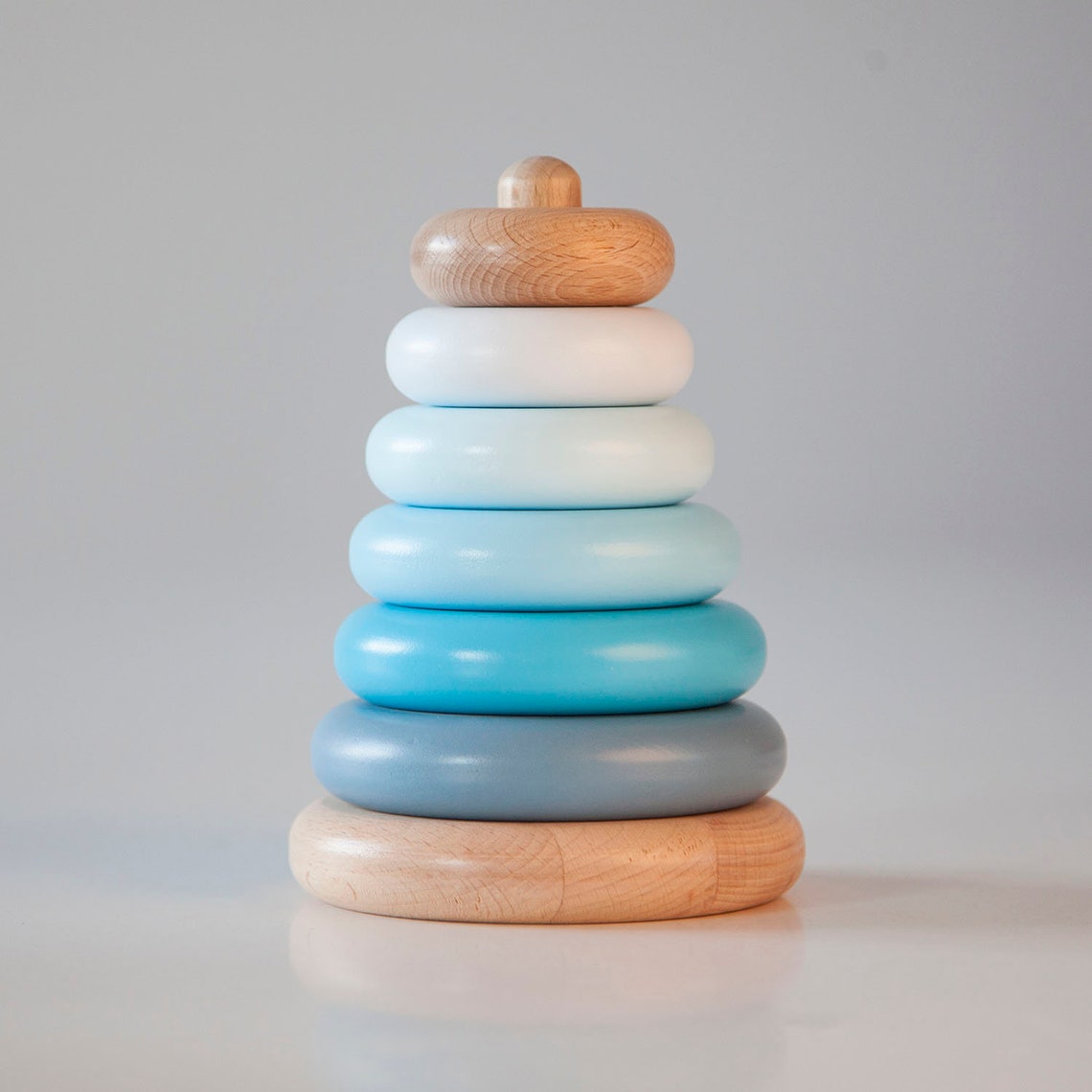 Blue Pyramid Stacking Toy, Development Toys, Natural Wood Toy, Color ...