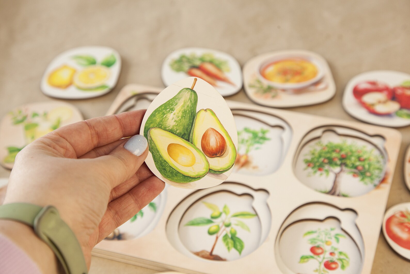 Food Puzzle for Toddlers, Montessori Wooden Learning Cards - Etsy