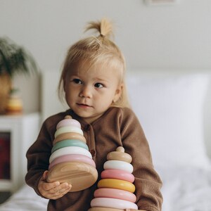 Montessori Pastel Color Stacker, Wooden Calming Stacking Toy, Pyramid ...