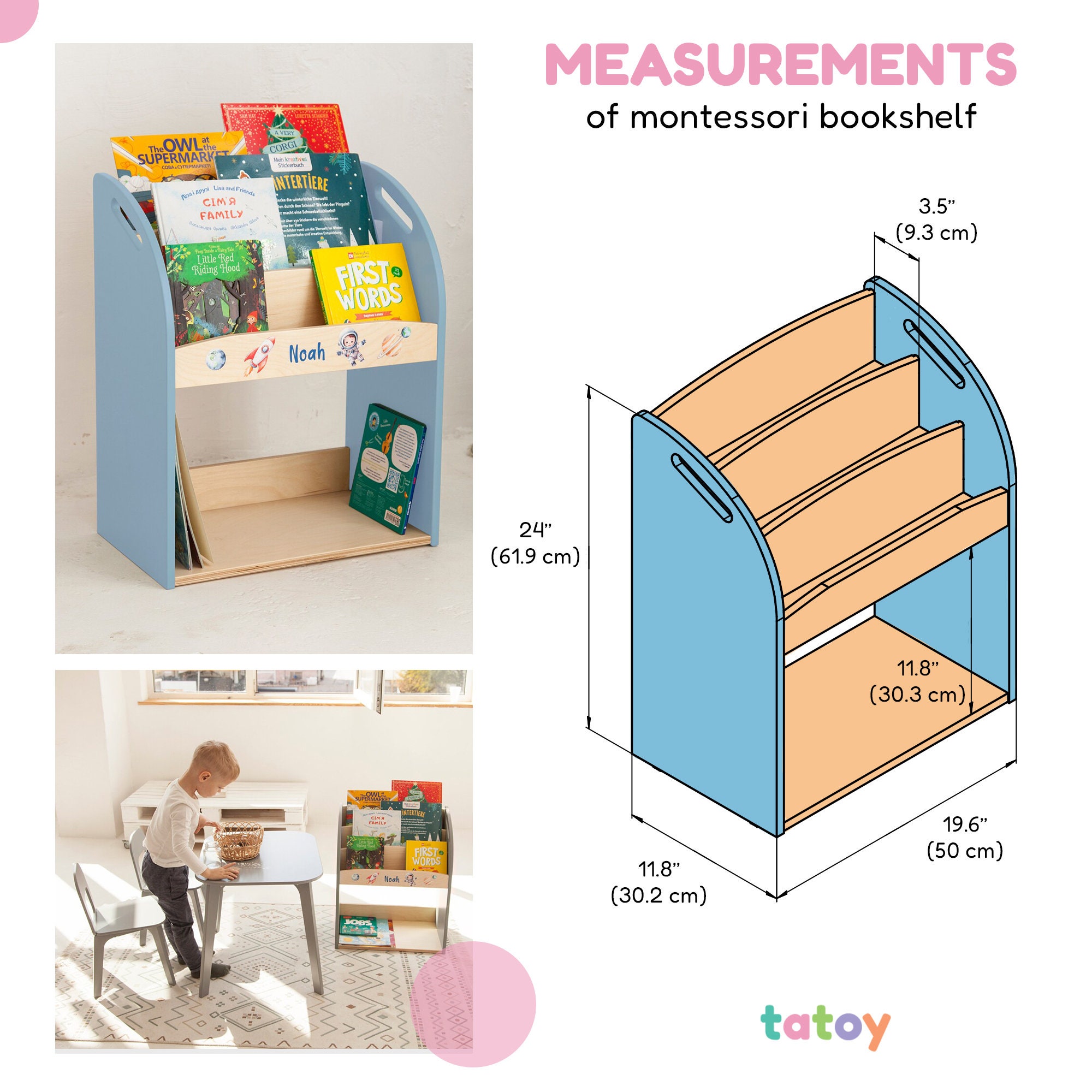 Montessori Low Bookcase, Toddler Book Shelf, Kids Room Bookcase, Baby ...