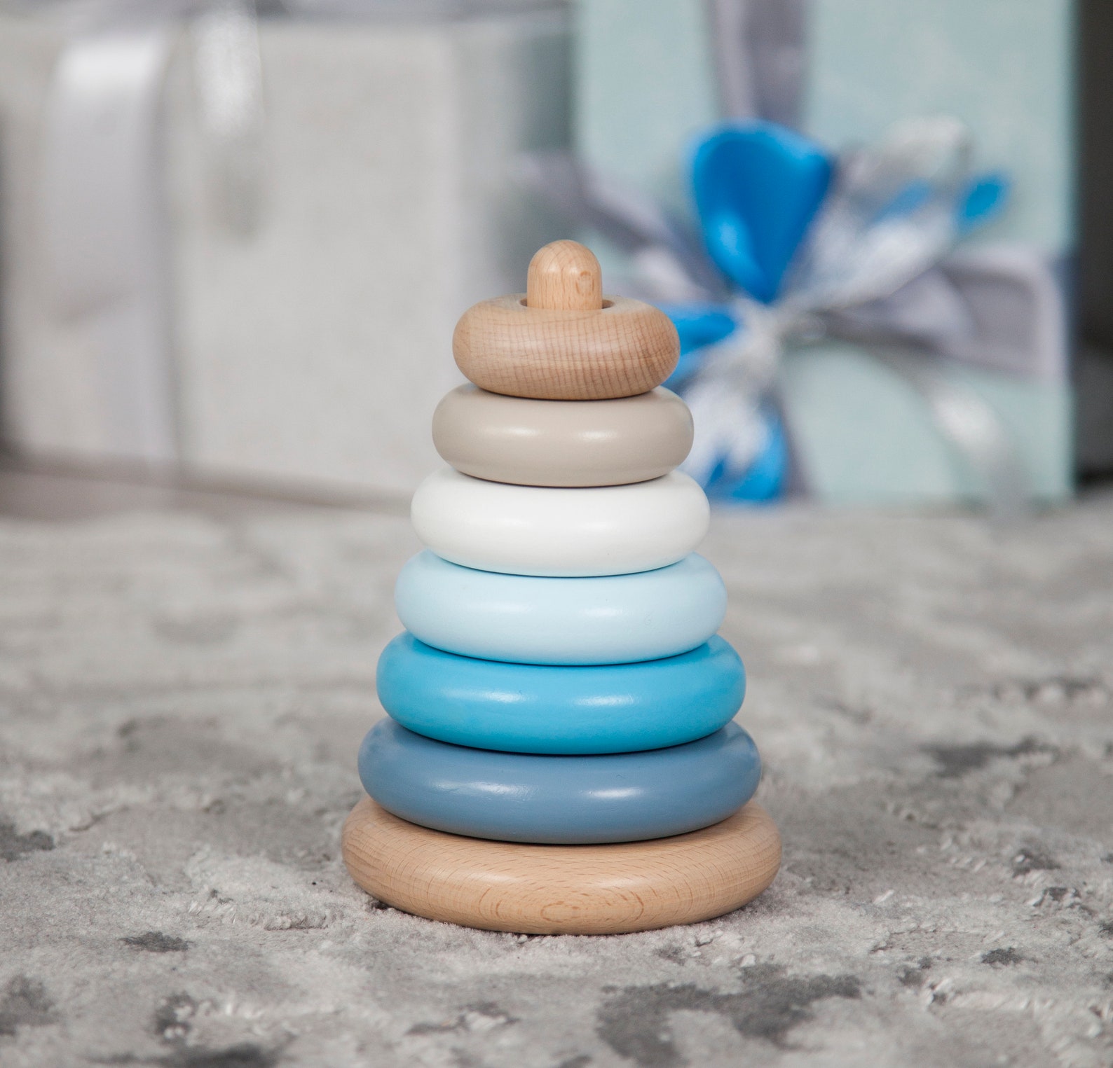 Blue Pyramid Stacking Toy, Development Toys, Natural Wood Toy, Color ...