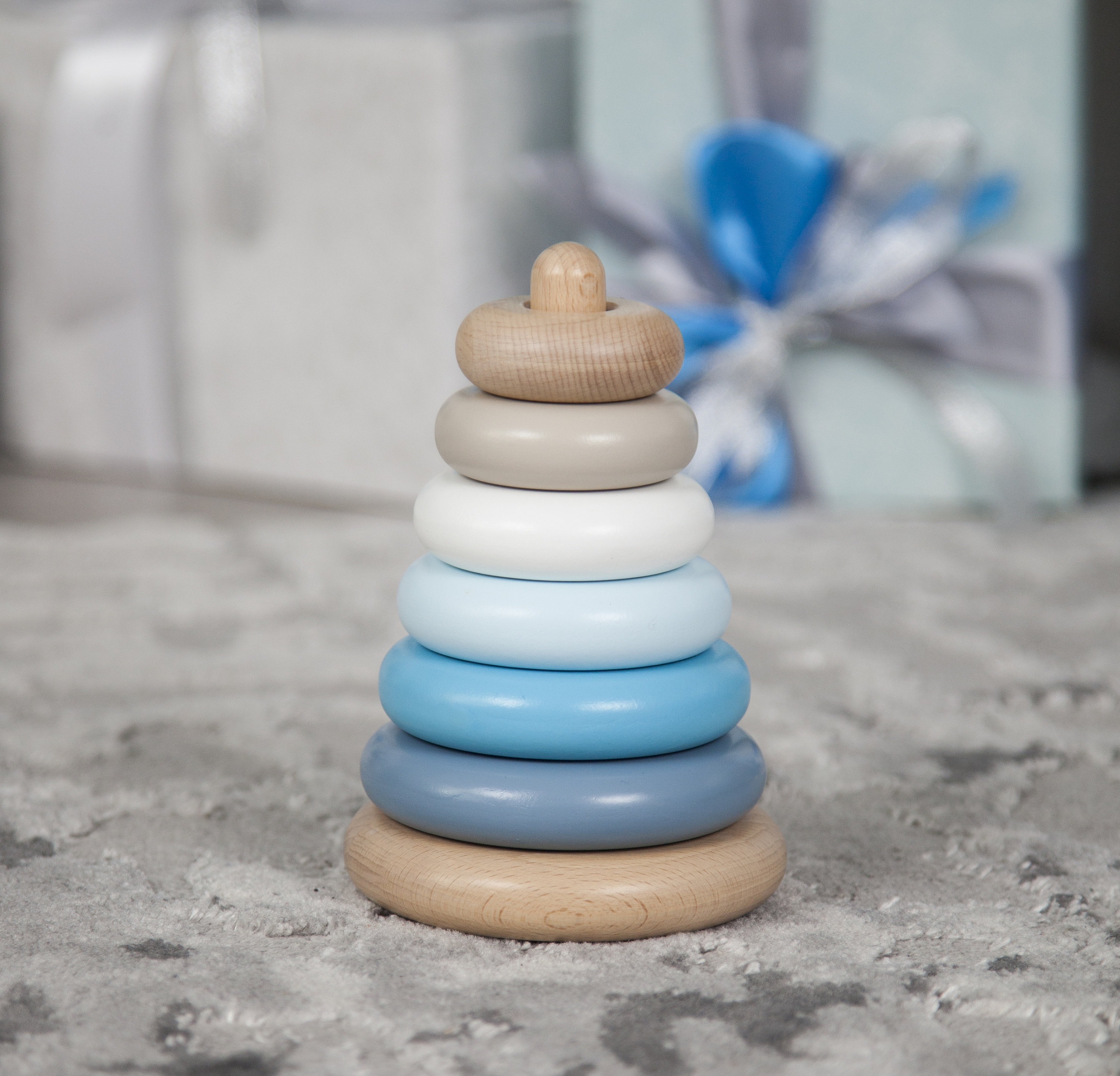 Blue Pyramid Stacking Toy, Development Toys, Natural Wood Toy, Color ...