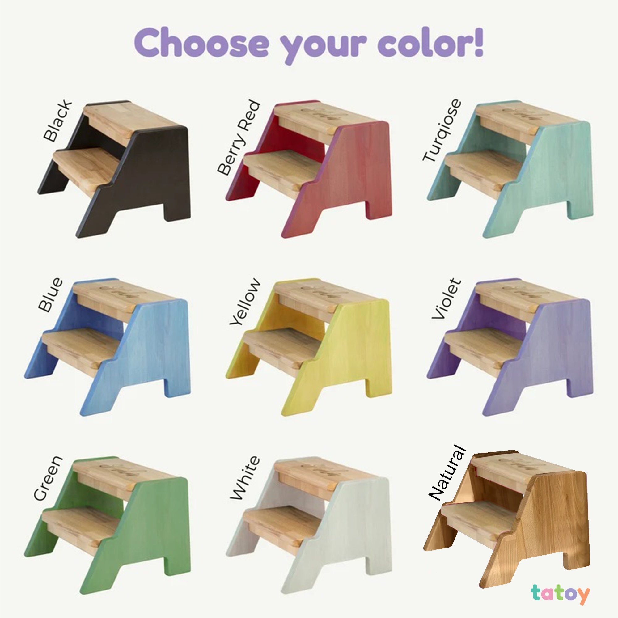 Name Montessori Learning Stool, Custom Name Child Step Stool, Wooden ...