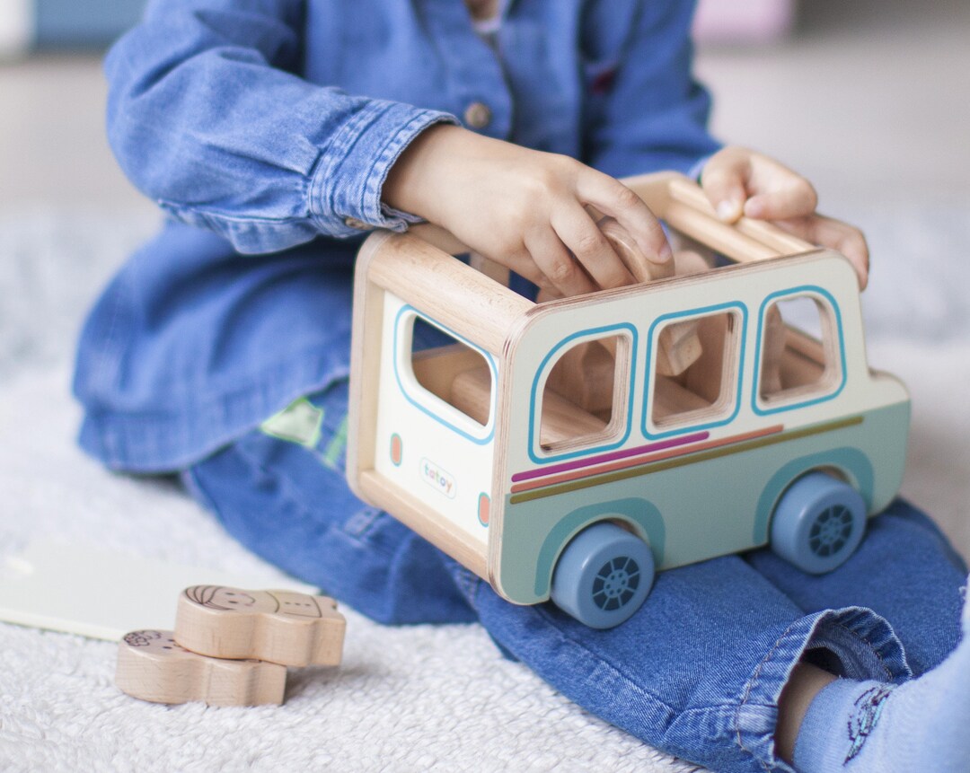 Wooden School Bus Toy With Passengers, Kids Bus Toy, Wooden Cars With ...