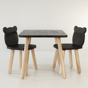 Curved Wooden Kids Table Set With Teddy Bear Shaped Chairs, Preschool ...