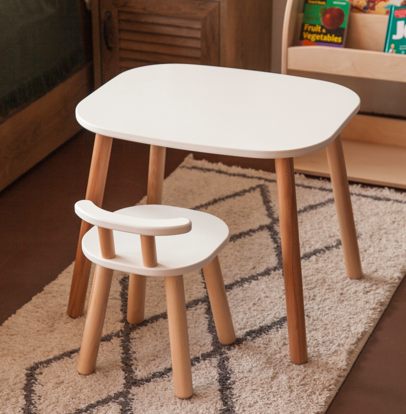 Preschool Waldorf Table Set, Montessori Toddler Education Furniture Set ...