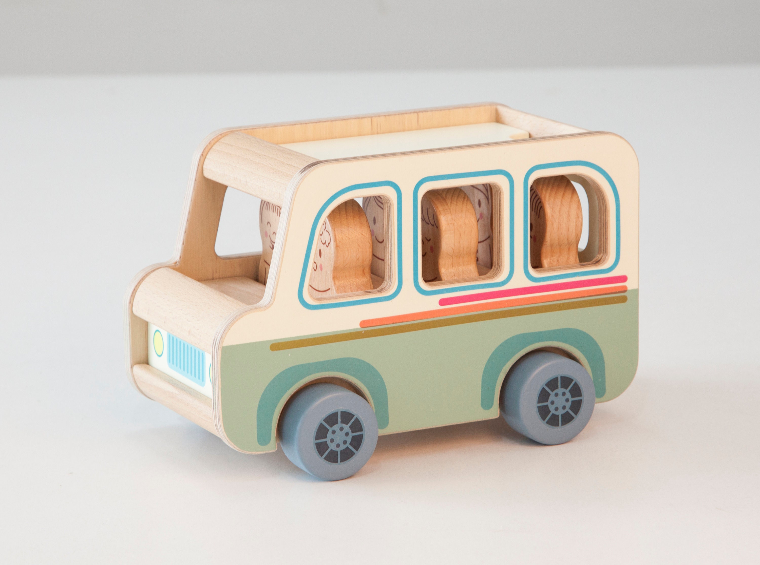 Wooden School Bus Toy With Passengers, Kids Bus Toy, Wooden Cars With ...
