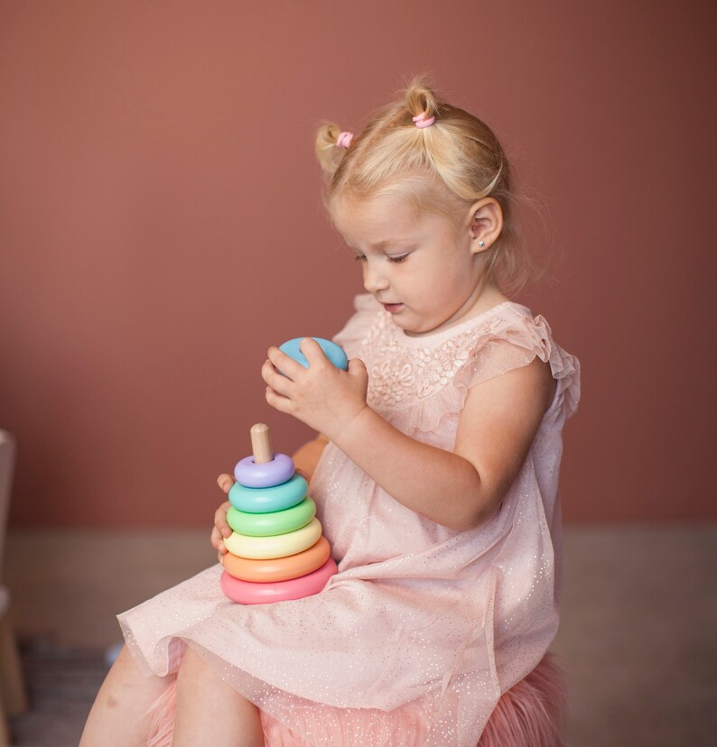 Pyramid Color Sorting Stacking Natural Wood Toy - Etsy