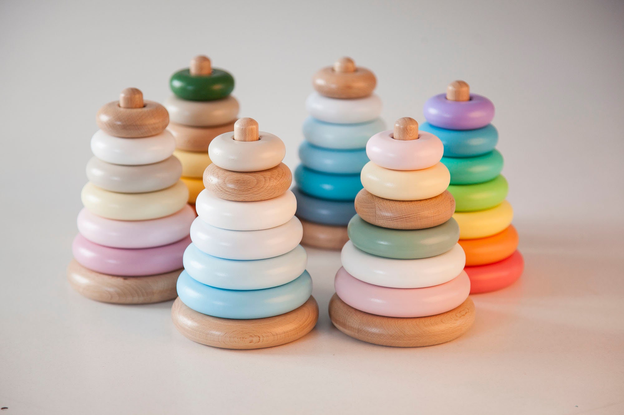 Blue Pyramid Stacking Toy, Development Toys, Natural Wood Toy, Color ...