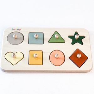Shape Sorting Natural Wood Toy, Wooden Shape Color Sorter, Gifts for ...