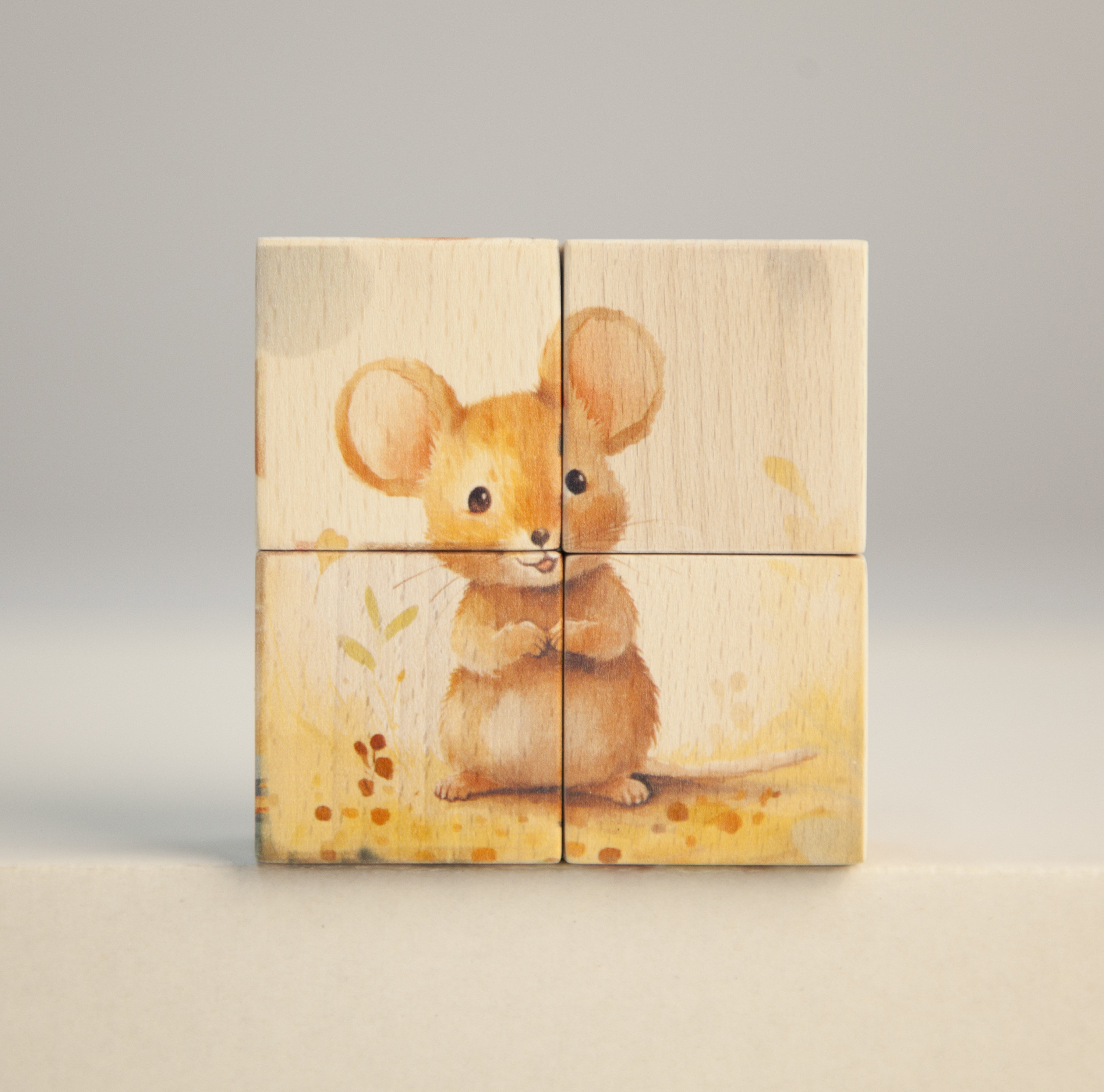Wooden Baby Cube With Animals, Kitten Baby Birth Cubes, Bunny Natural ...