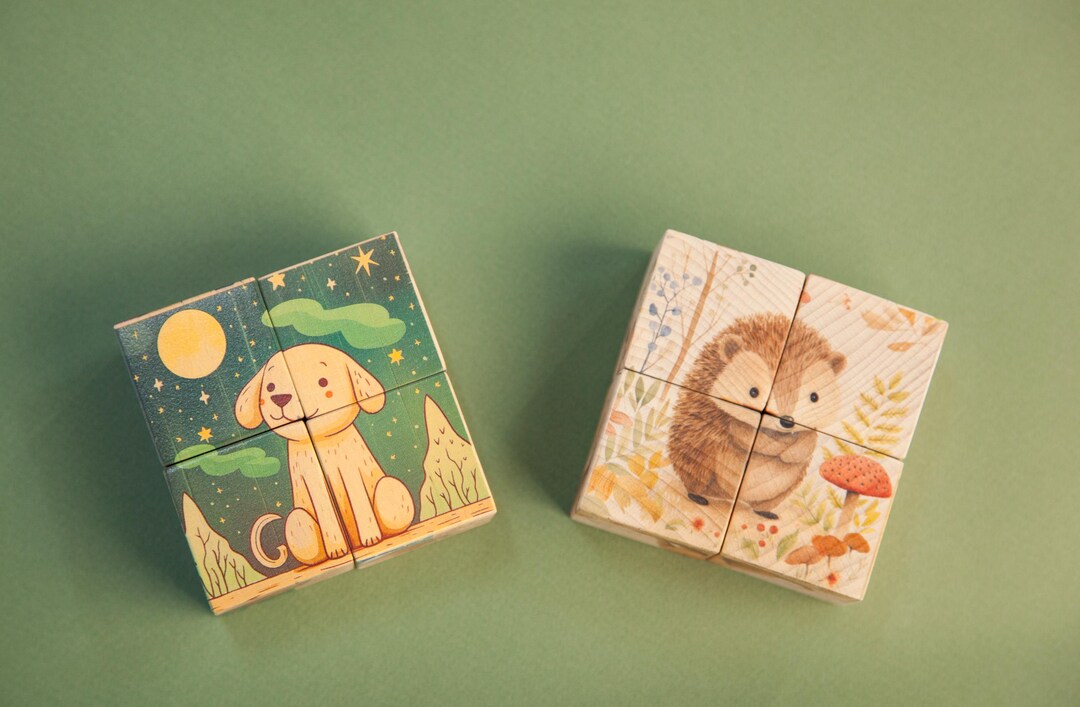 Baby Blocks Set With Animals, Gender-neutral Toddler Gift, Small Square ...