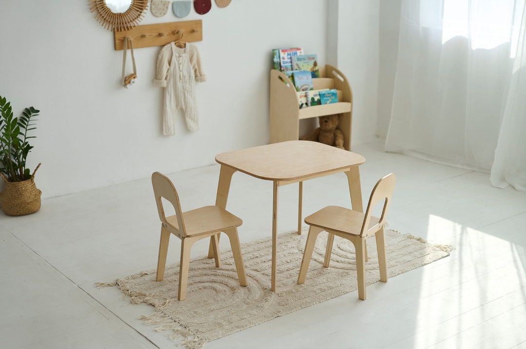 Toddler Natural Table and Chair, Kids Play Table, Homework Table ...