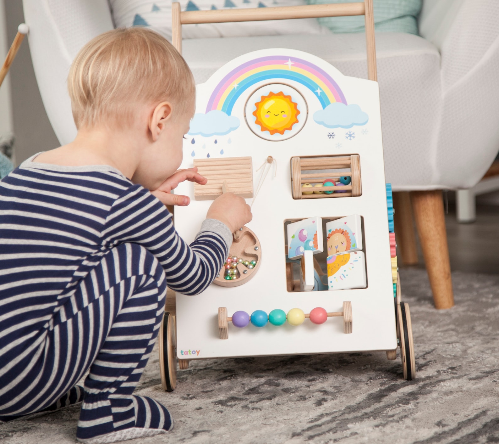 Baby Push Walker, Travel Busy Board, Wooden Push Toy, Pull Toy for Kids, Natural Wood Toy, Baby ...