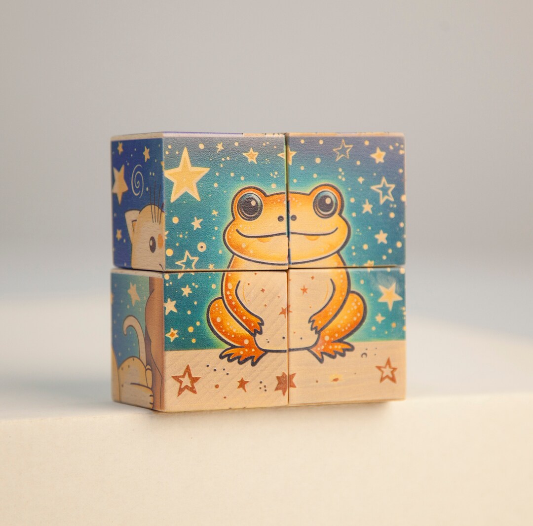 Animal Images Toddler Cubes, Natural Wood Blocks, Small Square Wood ...