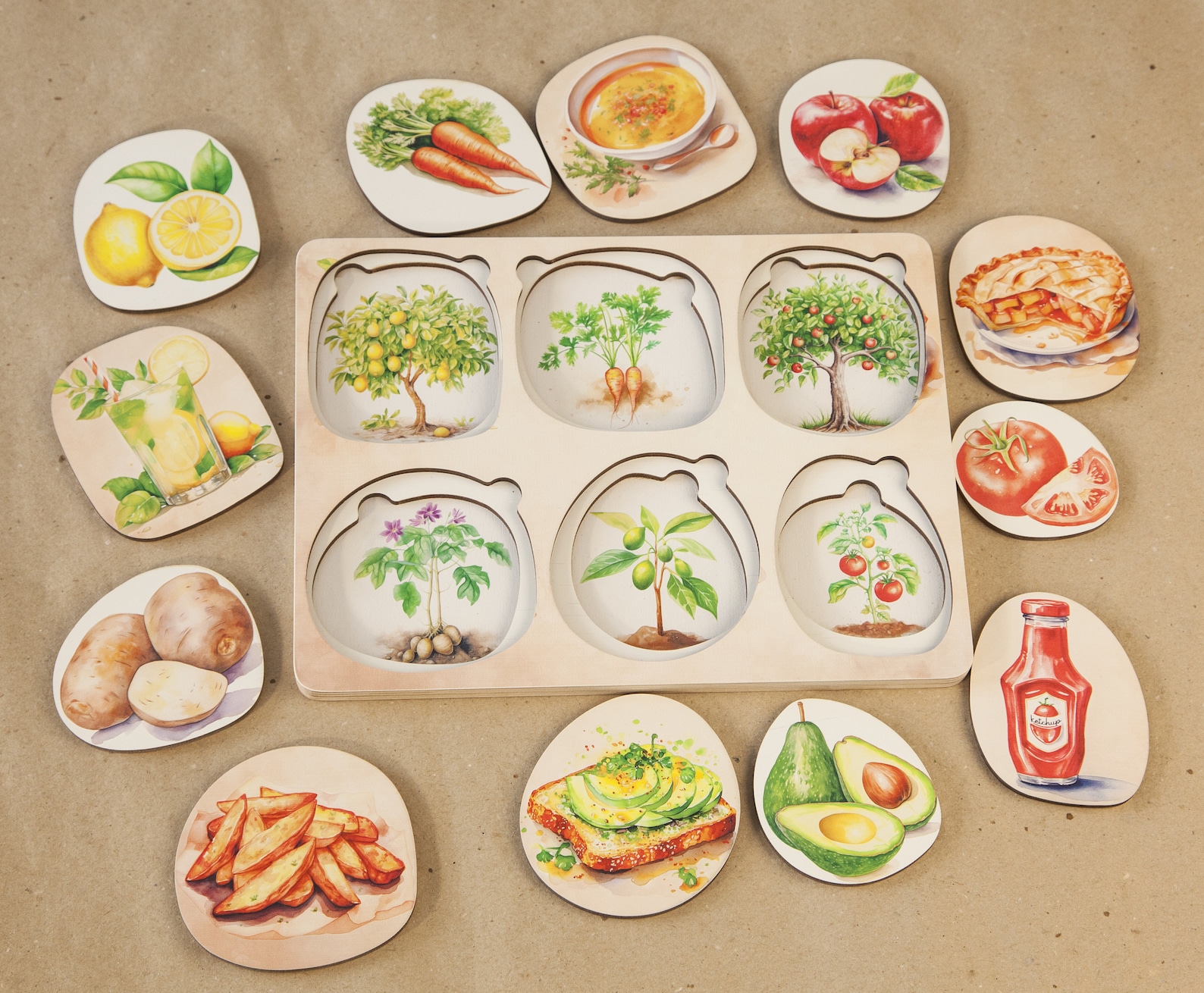 Food Puzzle for Toddlers, Montessori Wooden Learning Cards - Etsy