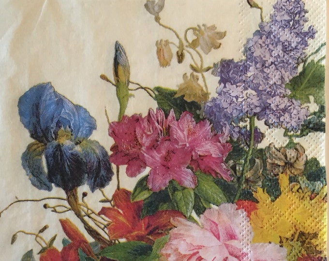 3 Decoupage Napkins, Beautiful Still Life Floral Summer Bouquet 13" X ...