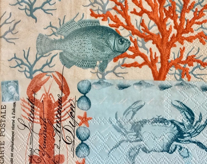 3 Decoupage Napkins - Ocean Water World Sea Life, 13" X 13" Unfolded - Etsy