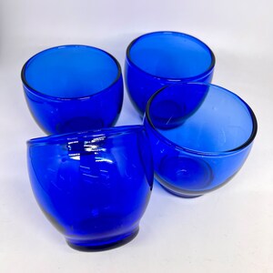 Set of 4 Vintage Cobalt Blue Hand Blown Glass Cups Tea Light Containers ...
