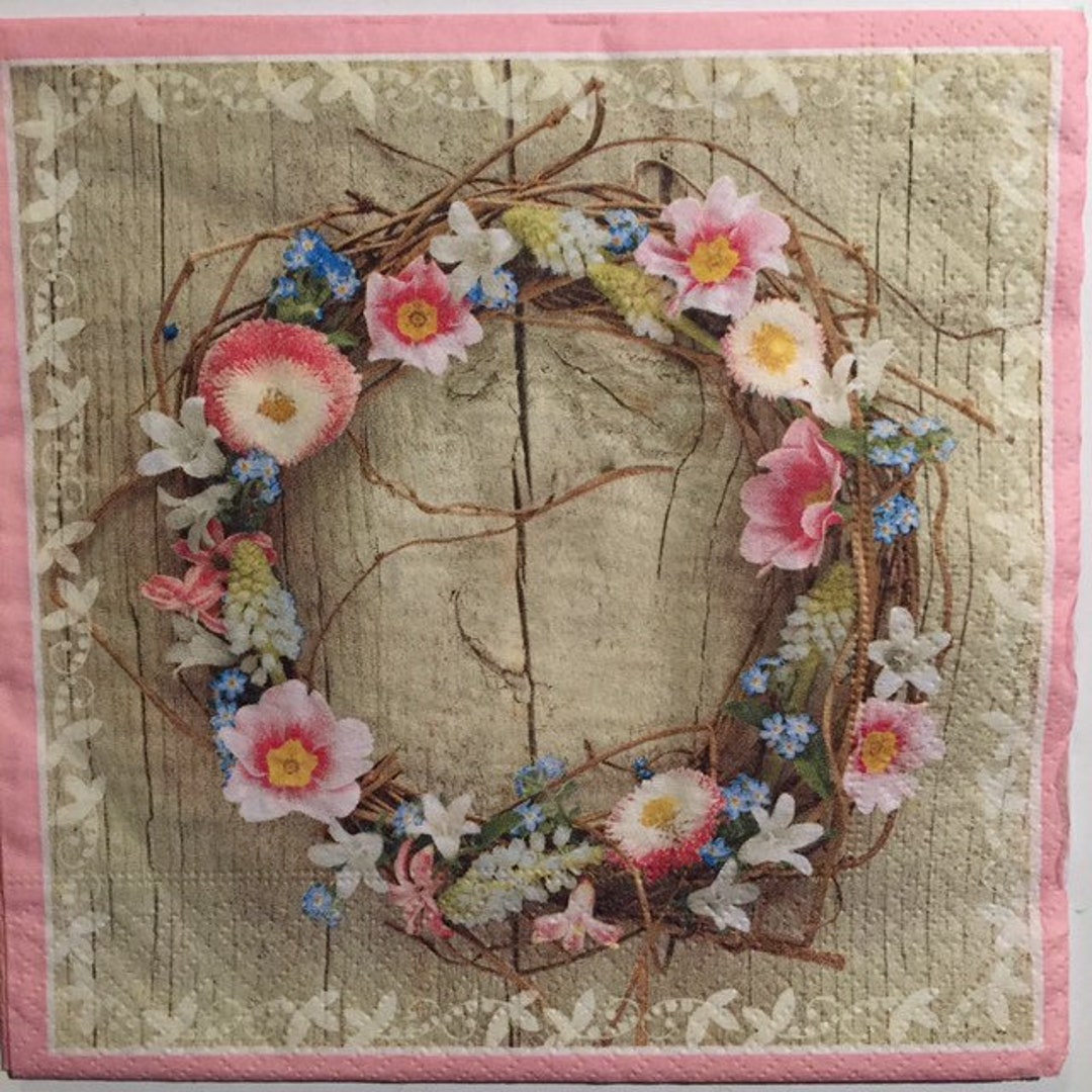3 Decoupage Napkins, Spring Floral Wreath, 13" X 13" Unfolded - Etsy