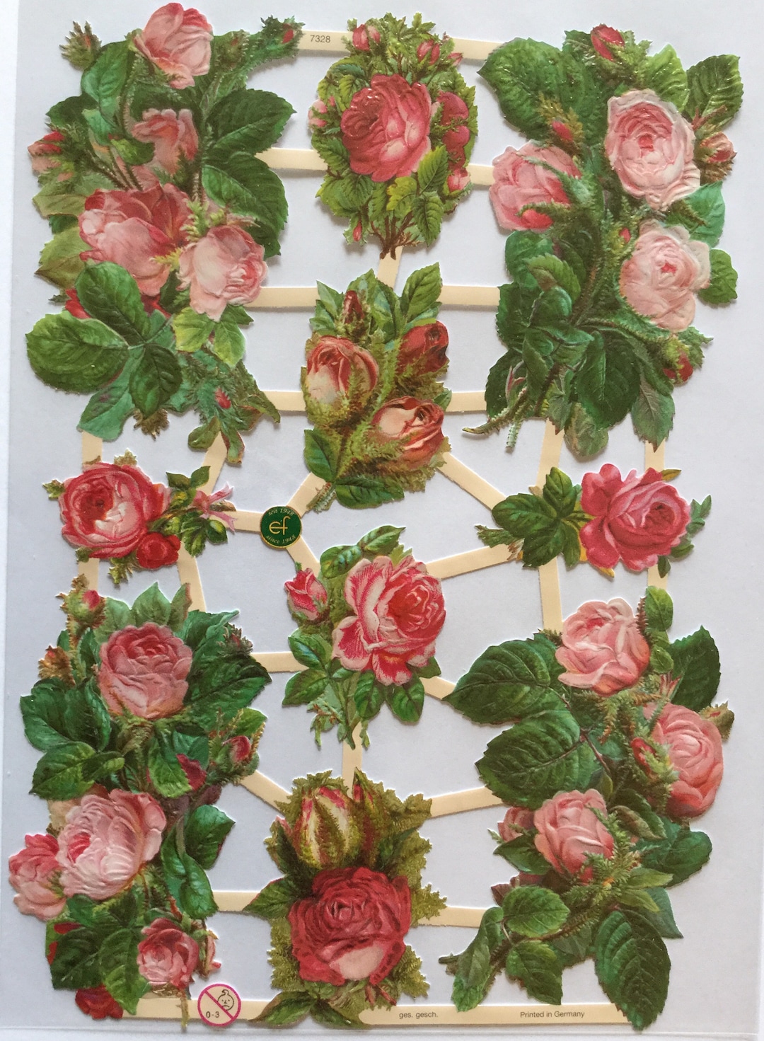 SCRAP RELIEFS 10 Pink Roses Floral Blooms (1 Sheet) #7328 - Embossed ...