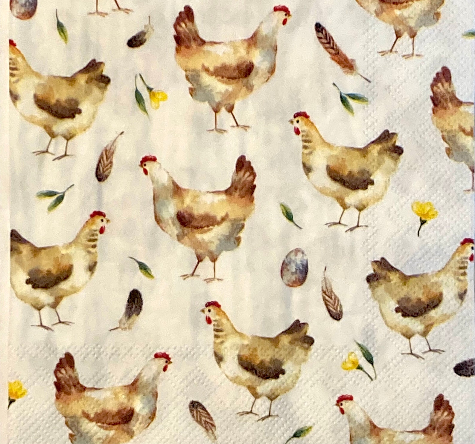 3 Decoupage Napkins, Chicken Farm Eggs Hens Helene, 13" X 13" Unfolded ...
