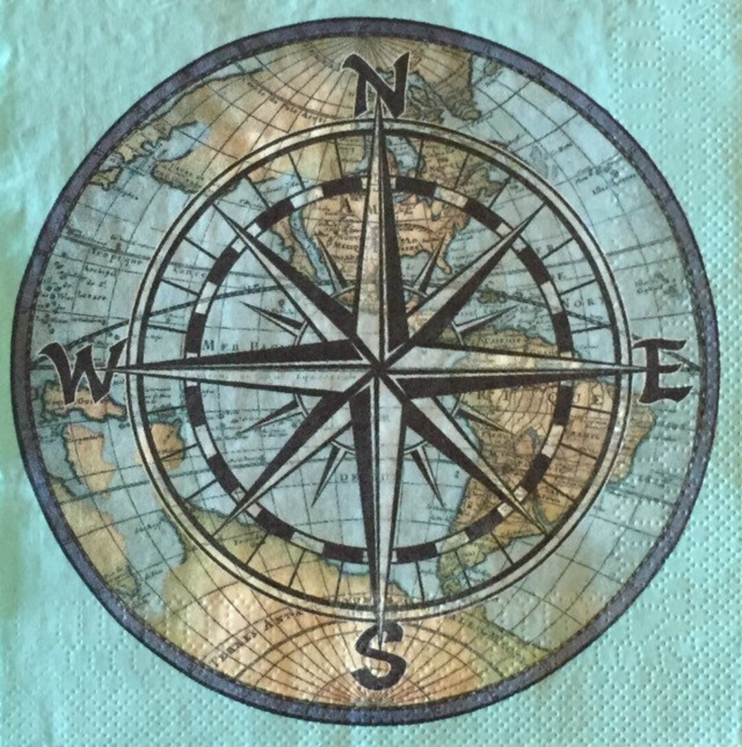 3 Decoupage Napkins, Bon Voyage Map Compass, 13" X 13" Unfolded - Etsy