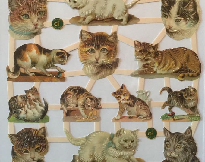 Vintage Cat SCRAP RELIEFS Sweet Cats & Kittens 1 Sheet 7329 Embossed ...