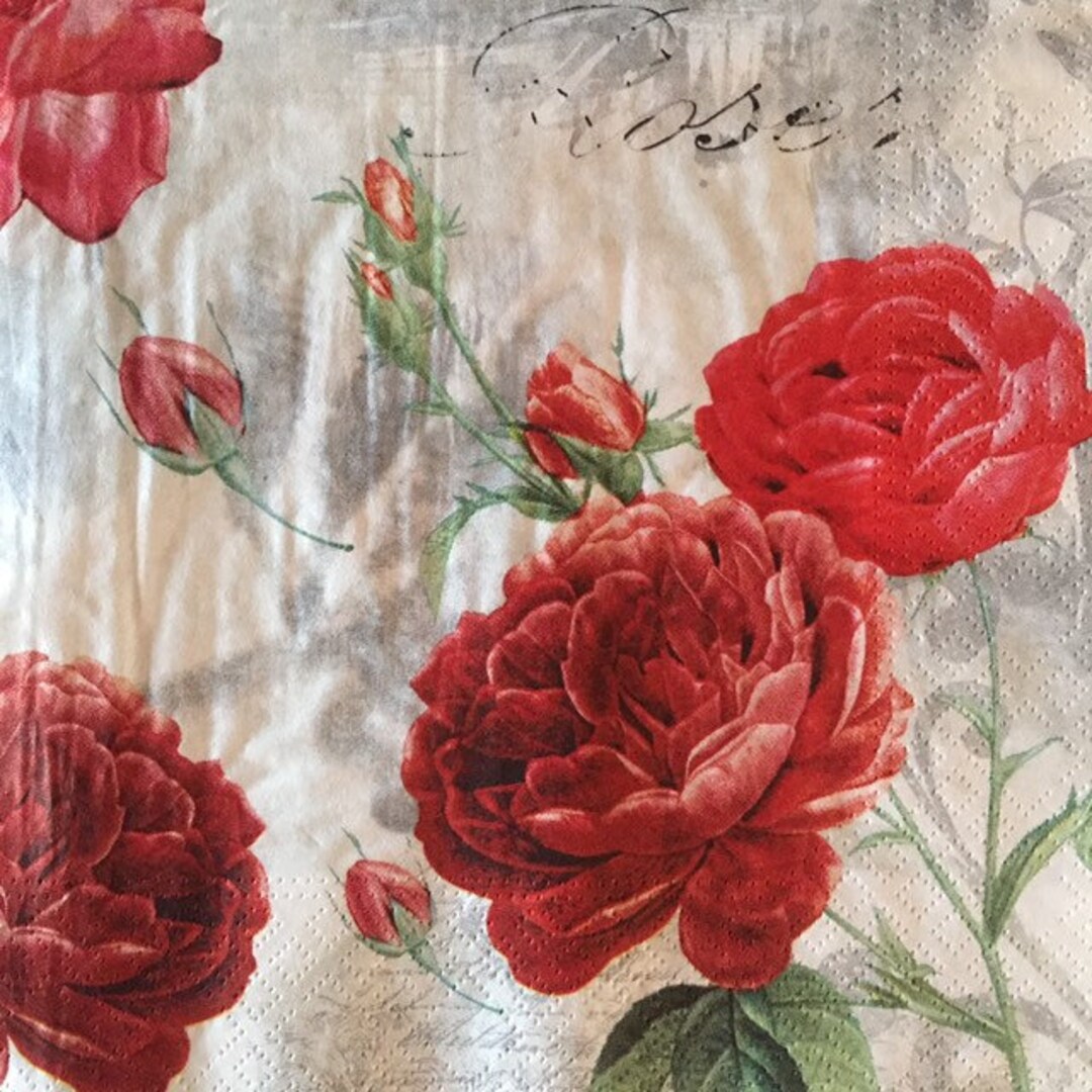3 Decoupage Napkins, Beautiful Red Roses Garden Design 13" X 13 ...
