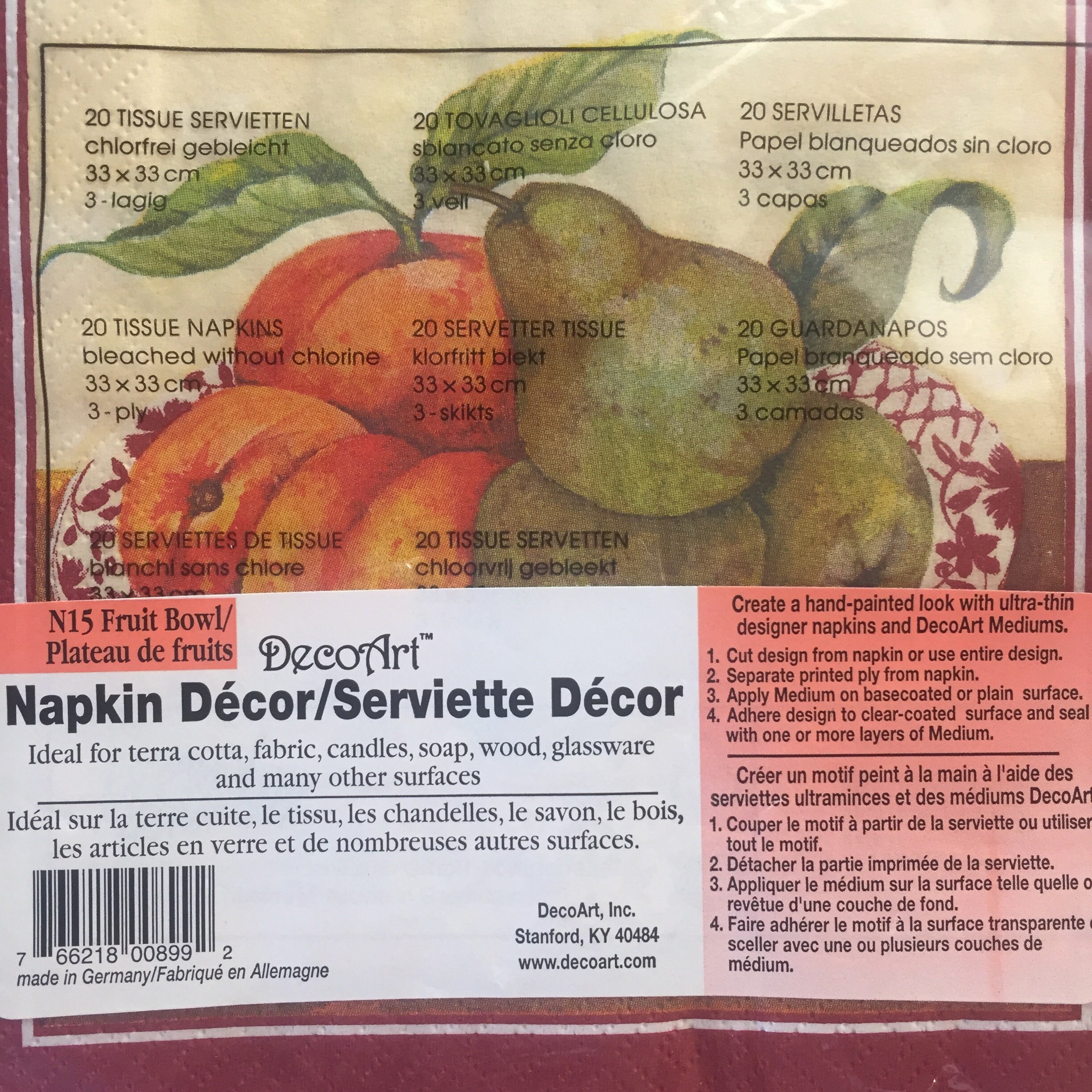 3 Decoupage Napkins, Pears Peaches Fruit Bowl 13" X 13" Unfolded - Etsy