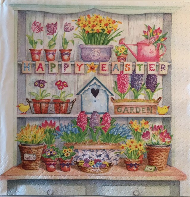 3 Decoupage Napkins, Spring Happy Easter Cupboard 13" X 13" Unfolded - Etsy