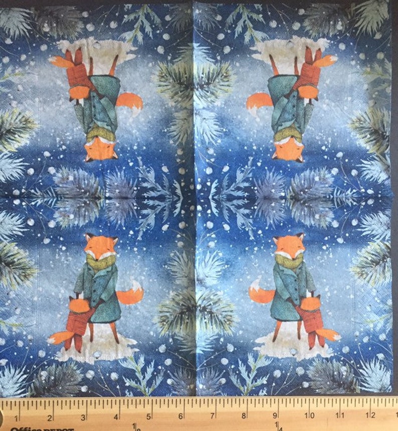3 Decoupage Christmas Napkins Dancing Foxes 13 X - Etsy