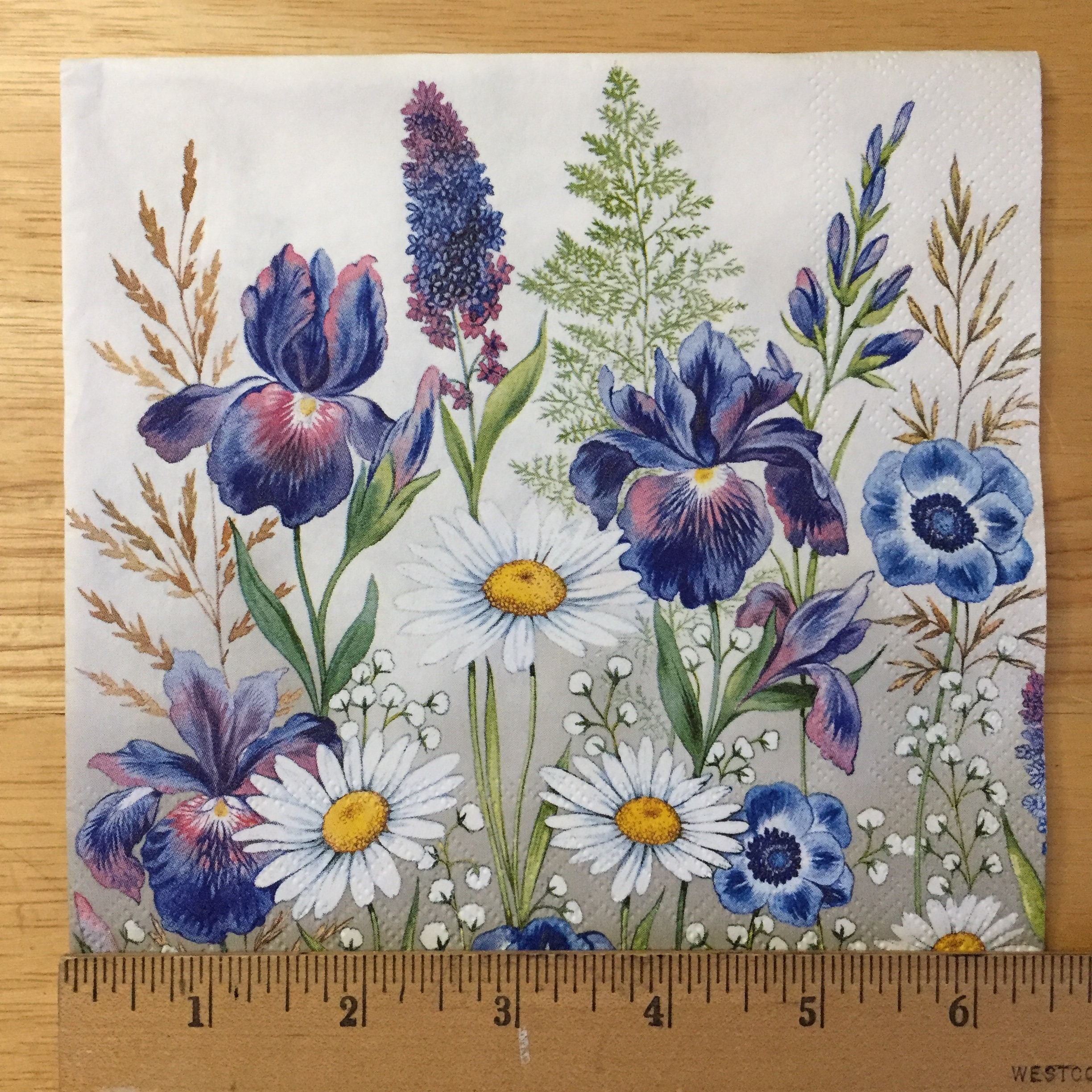 3 Decoupage Napkins, Mixed Meadow Spring Garden Flowers 13"x13 ...