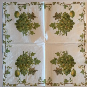 3 Decoupage Beverage Napkins, Green Grapes Leaves Harvest 10" X 10 ...