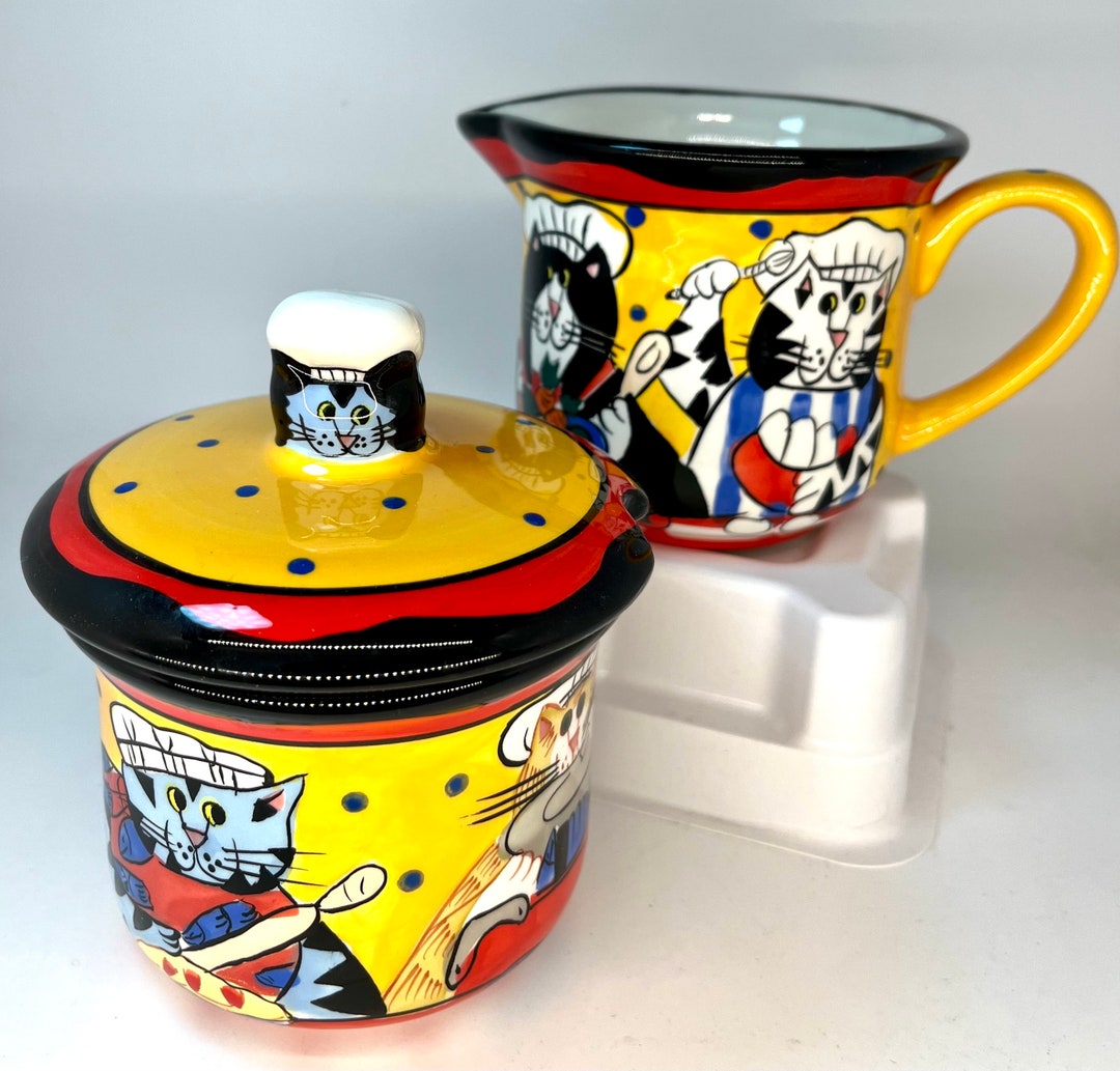 Set Vintage Catzilla Candace Reiter Cats Whimsical Colorful Ceramic ...