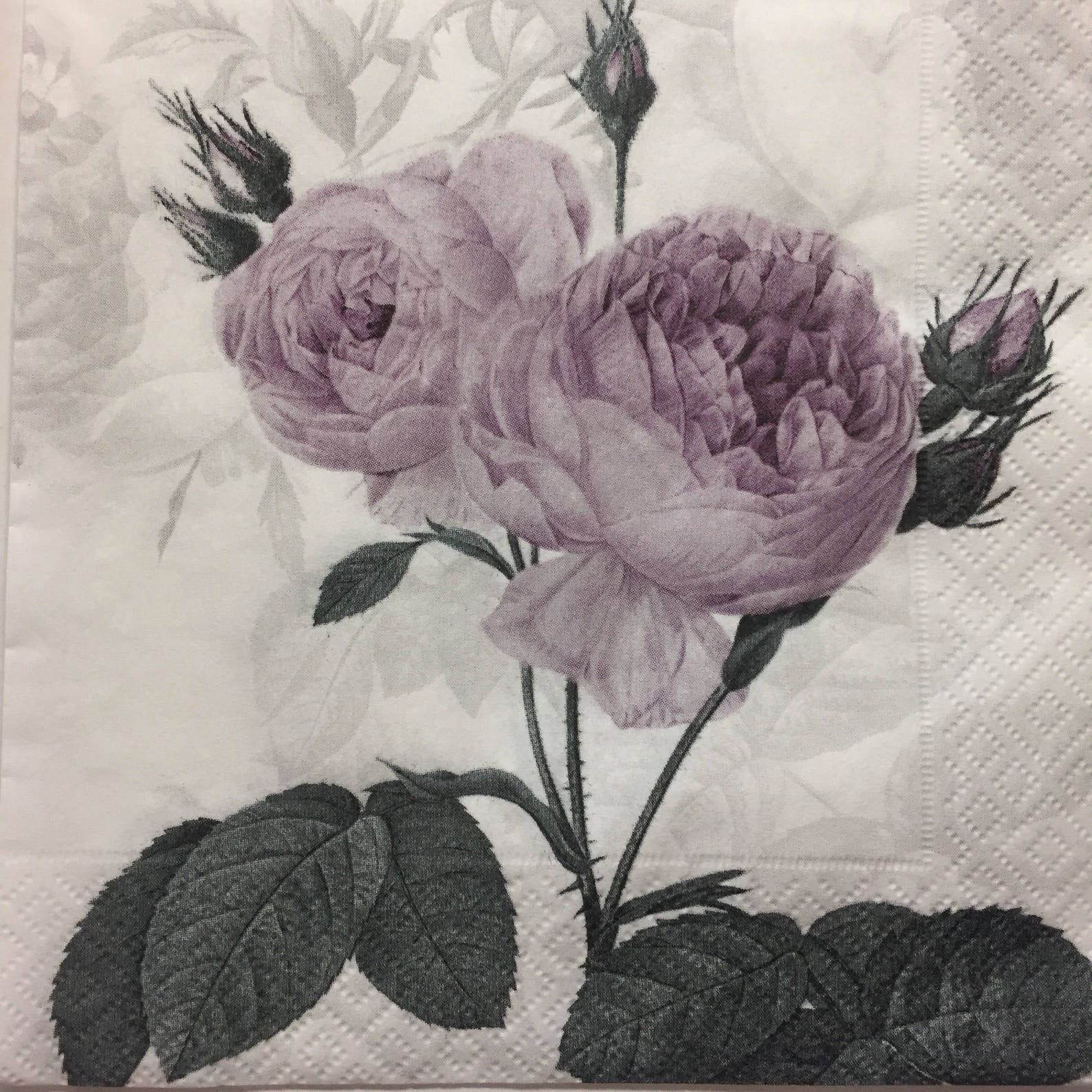 3 Decoupage Napkins, Sagen Vintage Pale Purple Roses Blooms 13" X 13 ...