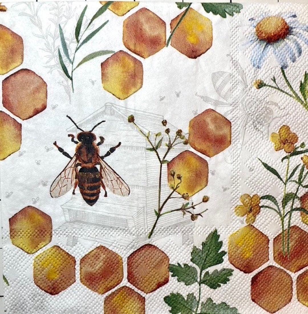 3 Decoupage Napkins, Bees Honeycomb Collage, 13”x13” Unfolded - Etsy