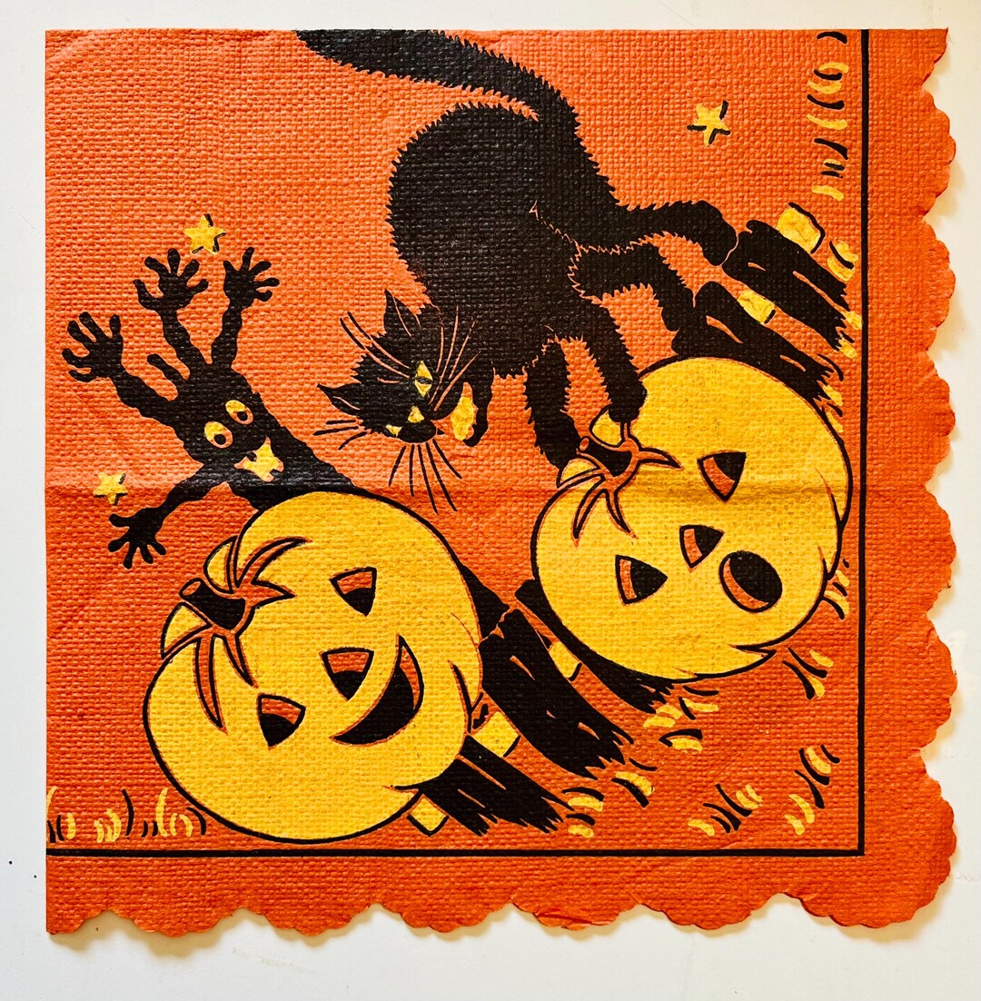 One Single MCM 1940s Collectible Vintage Crepe Paper Napkin, Scary ...
