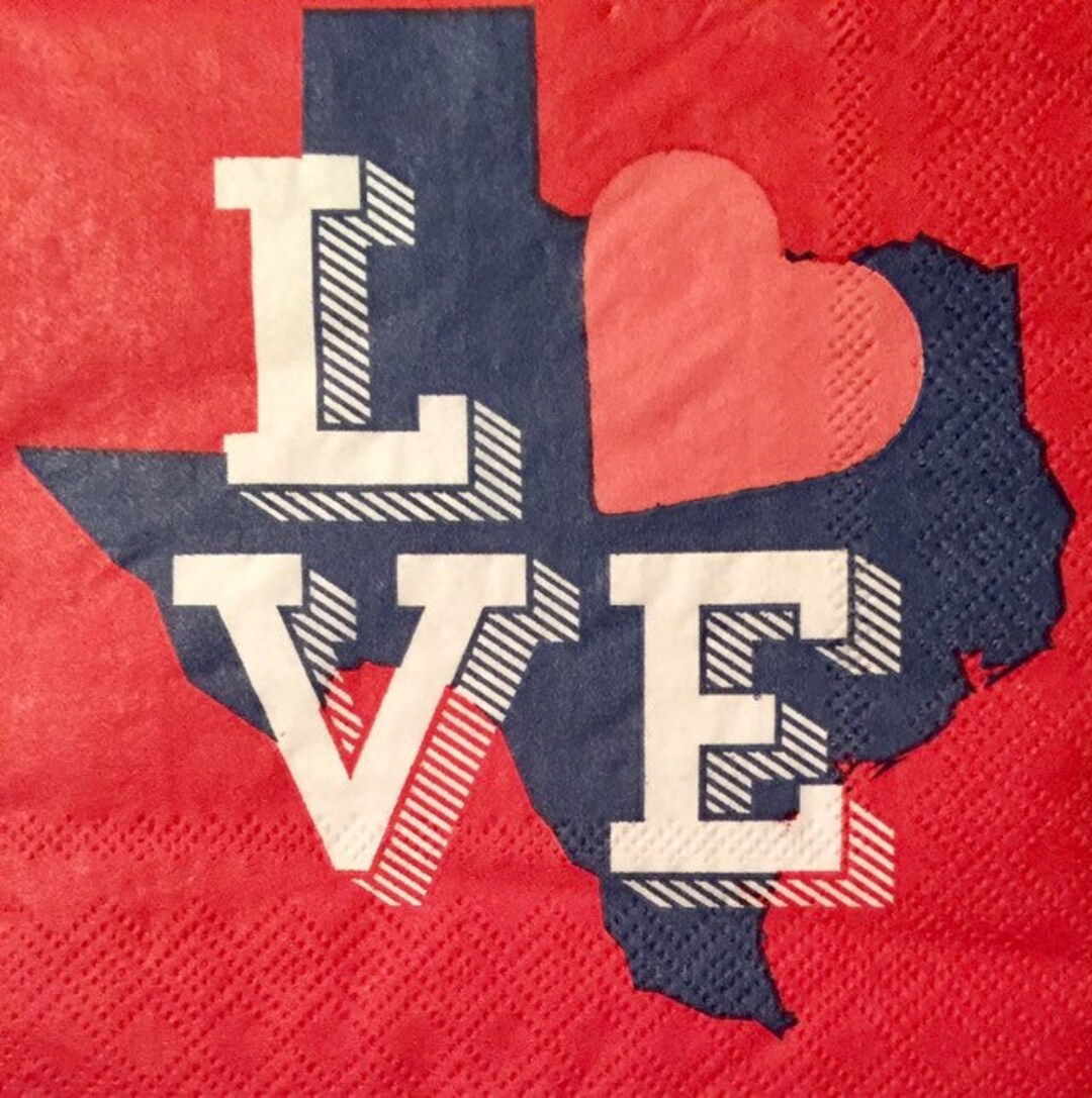 3 Decoupage Beverage Napkins - I Love Texas State Map 10" X 10 ...