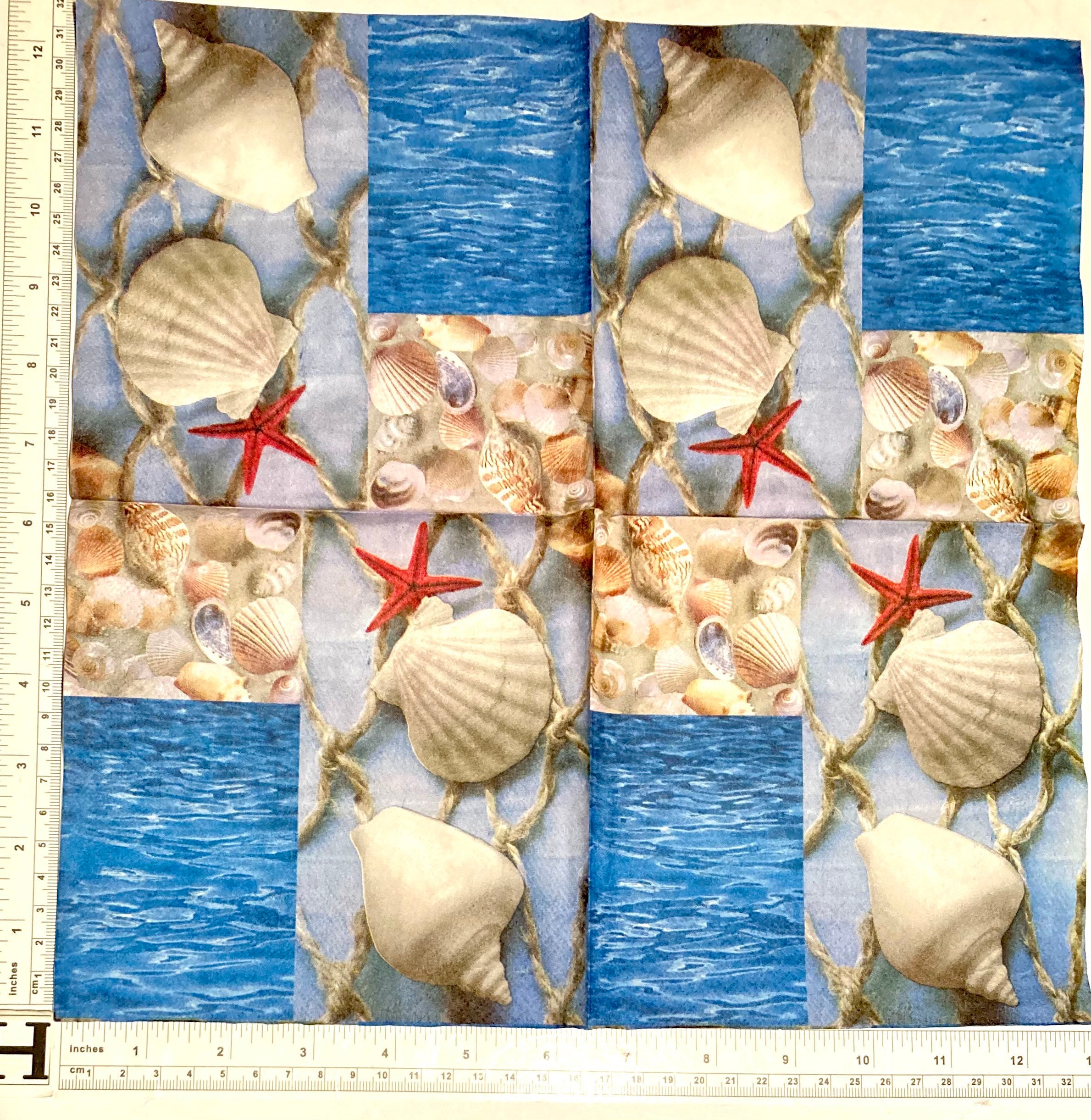 3 Decoupage Napkins Blue Ocean Summer Seashells 13 X - Etsy