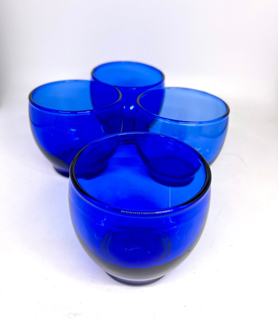 Set of 4 Vintage Cobalt Blue Hand Blown Glass Cups Tea Light Containers ...