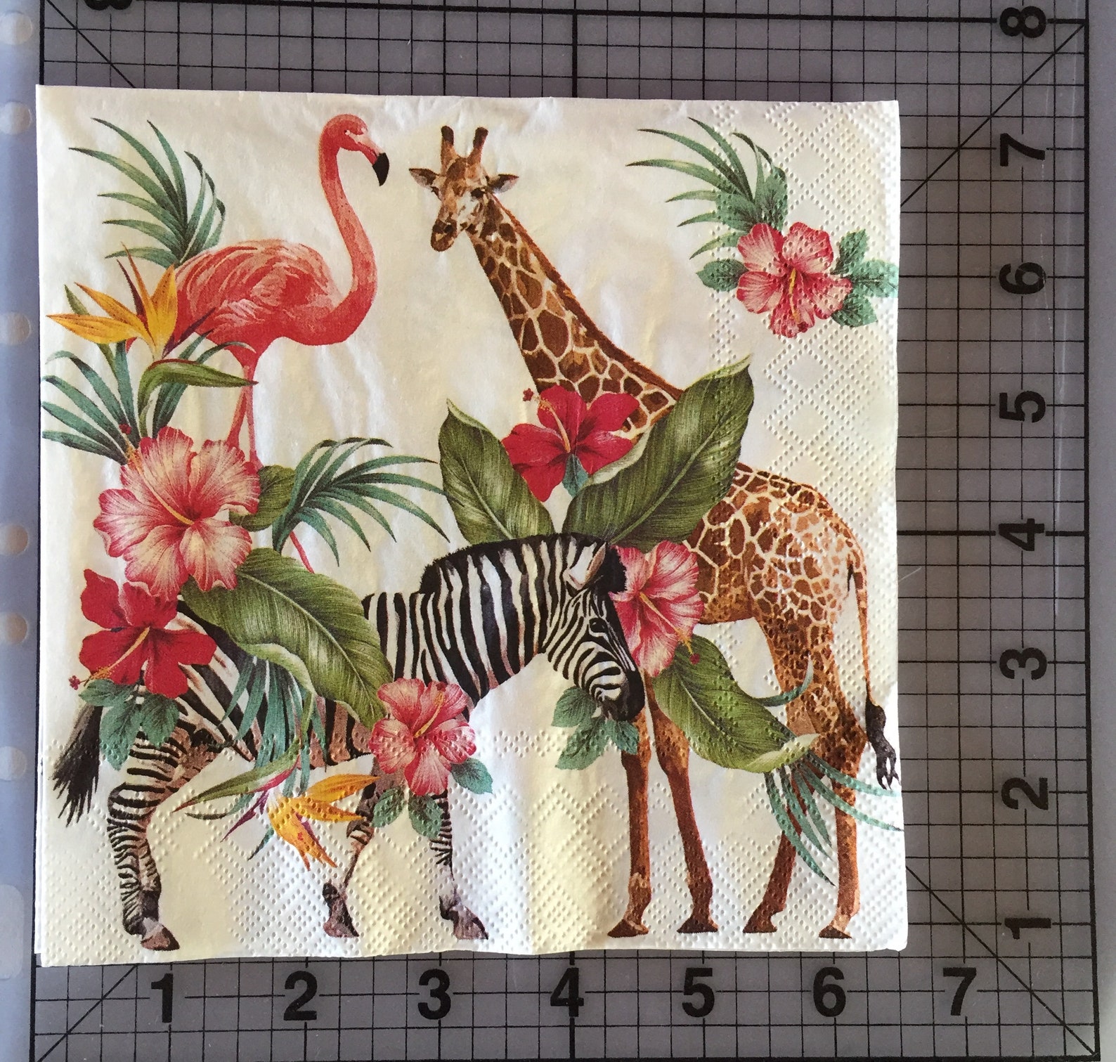 3 Decoupage Lunch Napkins Collage Zebra Giraffe Flamingo | Etsy