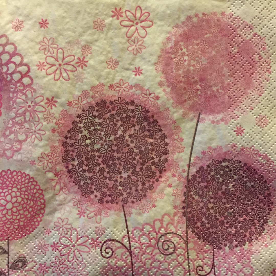 3 Decoupage Napkins - Boho Pink Dandelion Flowers 13" X 13" - Etsy